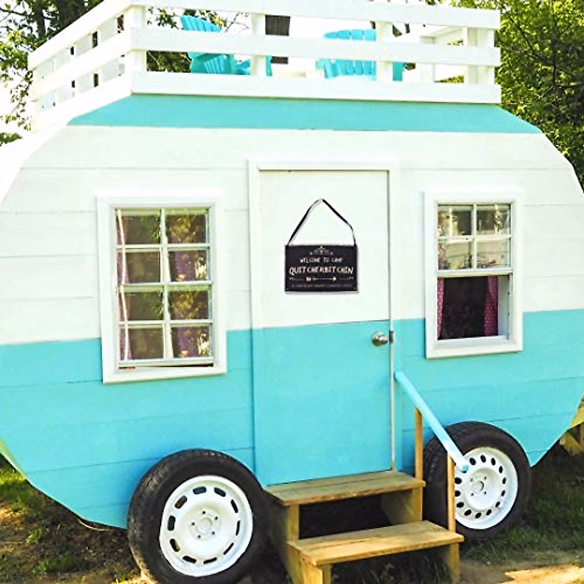 Funly mee Welcome to Camp Hanging Decorative Black Metal Sign 11.8×7.87 (inches)