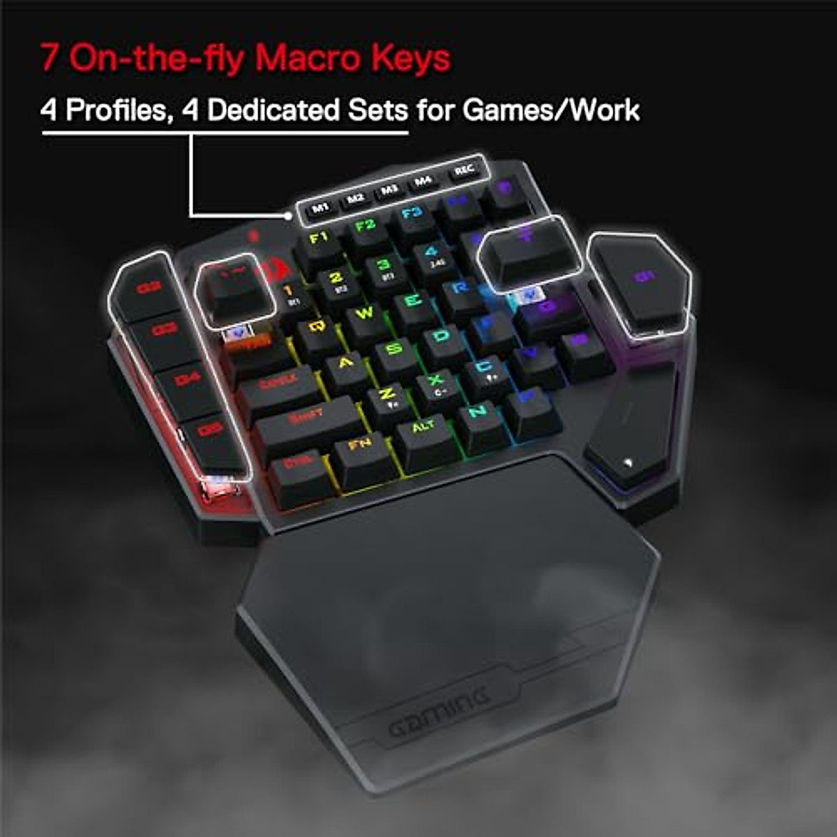 Redragon K585 PRO Wireless One-Handed Mechanical Keyboard, 42 Keys 3-Mode RGB 40% Gaming Keypad w/ 7 Onboard Macro Keys, Detachable Wrist Support, Rechargeable Battery (Blue Switch)
