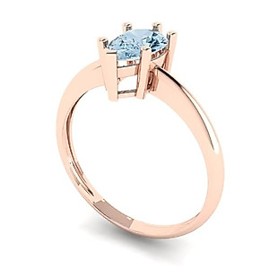 Clara Pucci 1.0 ct Pear Cut Solitaire Blue Simulated Diamond Engagement Wedding Bridal Promise Anniversary Ring 18K Rose Gold Size 7.75