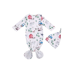 Qiylii Unisex Infant Baby Gown Sleeping Bag Newborn Boy Girl Knotted Sleeper Nighgown Pajamas Coming Home Outfits (C Cute Animal, 0-3 Months)