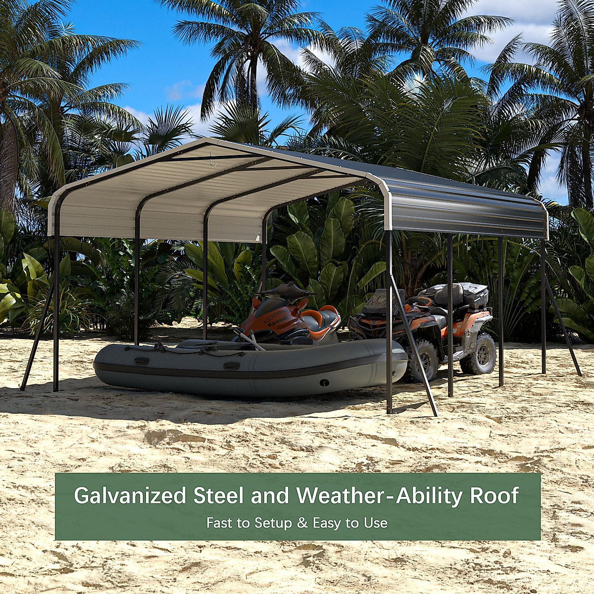 HOGYME Carport 10x15 FT Heavy Duty Carport Canopy with Updated Frame Structure Galvanized Steel Roof and Enhanced Base, Metal Carport Garage for Pickup, Boat, Car and Tractors, Grey