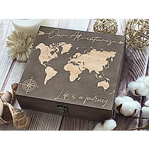 Our Adventures Box, 8.5 in x 8 in x 2.5 in, Wooden Box, Keepsake Box, Memory Box, Gift box, 5th Anniversary Gift, Unique Gift Ideas, Travel, Wooden Anniversary Gift