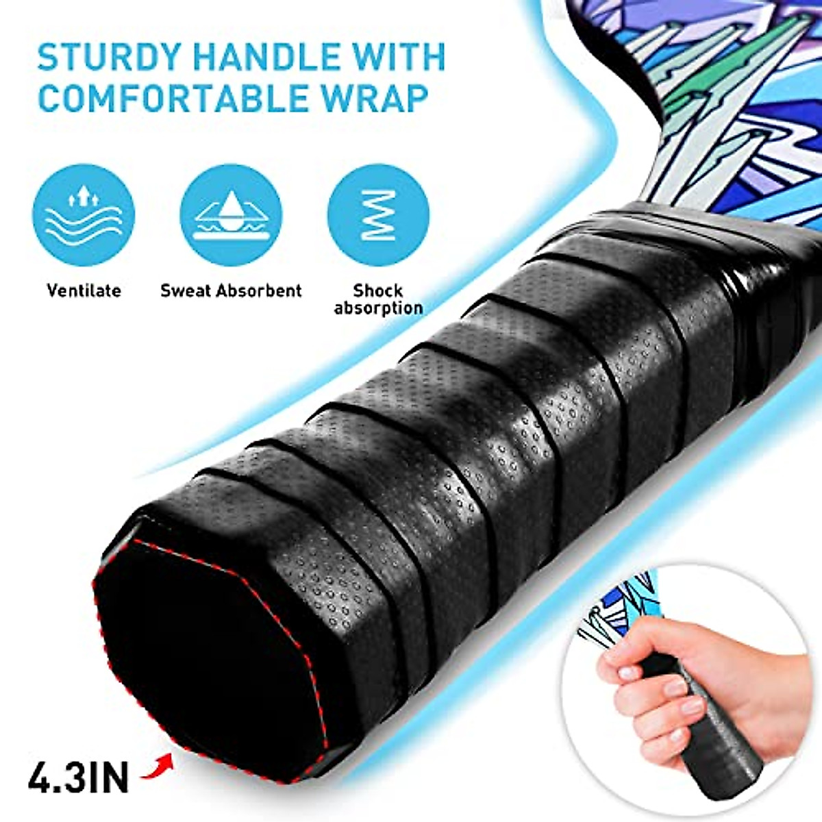 Pickleball Paddles Set of 4, Ornate Skull Pattern Pickleball Rackets with 4 Premium Wood Paddles & 4 Pickleballs & 2 Handle Grips Tape & 2 Pickleball Belts & Carry Bag for Beginners Men Women Adults