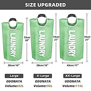 Odonata Large Laundry Basket(7 Colors),Collapsible Fabric Hamper,Tall Foldable Clothes Baskets,Easy Carry Bags, Folding Washing Bin,Hampers for Kids Bedroom,College Dorms.(Light Green,115L)