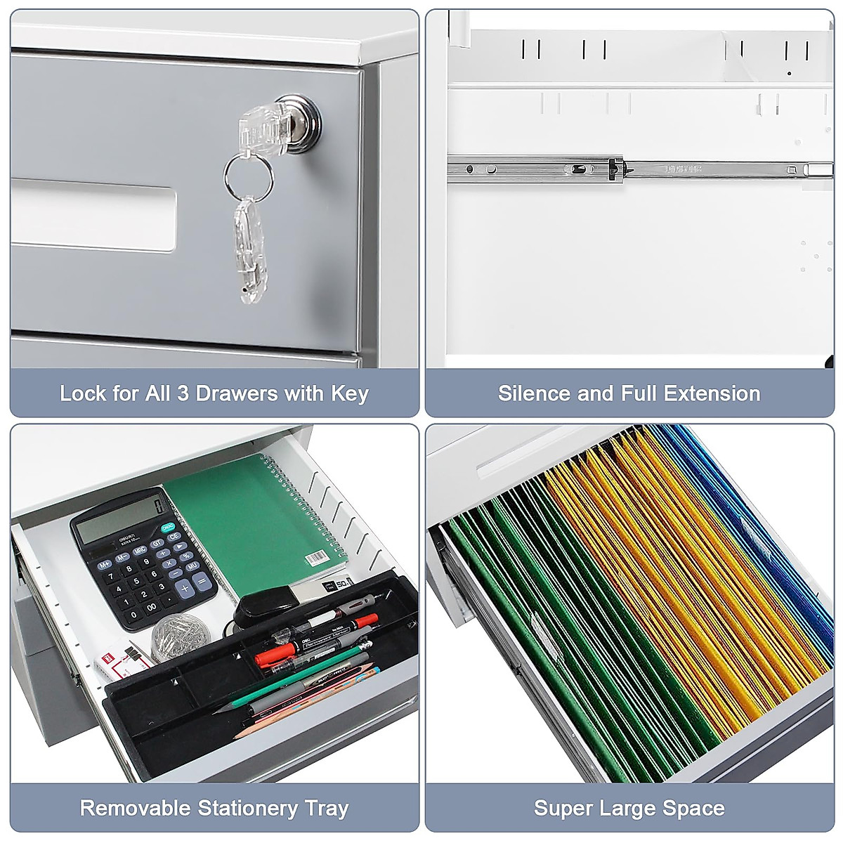 YIGUO 3 Drawer Mobile File Cabinet with Lock