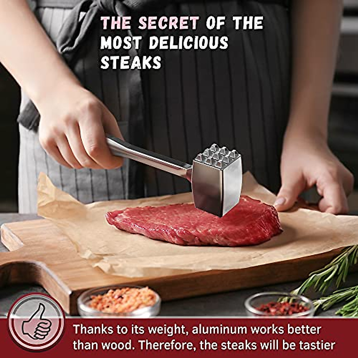 Meat Tenderizer 1 pcs - Aluminium Meat Mallet - Dual-Sided Meat Tenderizer Tool Kitchen Meat Pounder Home Meat Hammer for Tenderizing Ice Steak - Stainless Veal & Chicken Safe Meat Beater 1309479