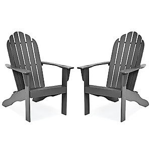 Tangkula Adirondack Chair, Acacia Wood Adirondack Lounger Chair, Outdoor Armchairs with Slatted Seating, Weather Resistant, for Patio Deck Lawn Backyard, Garden Adirondack Furniture (2, Grey)