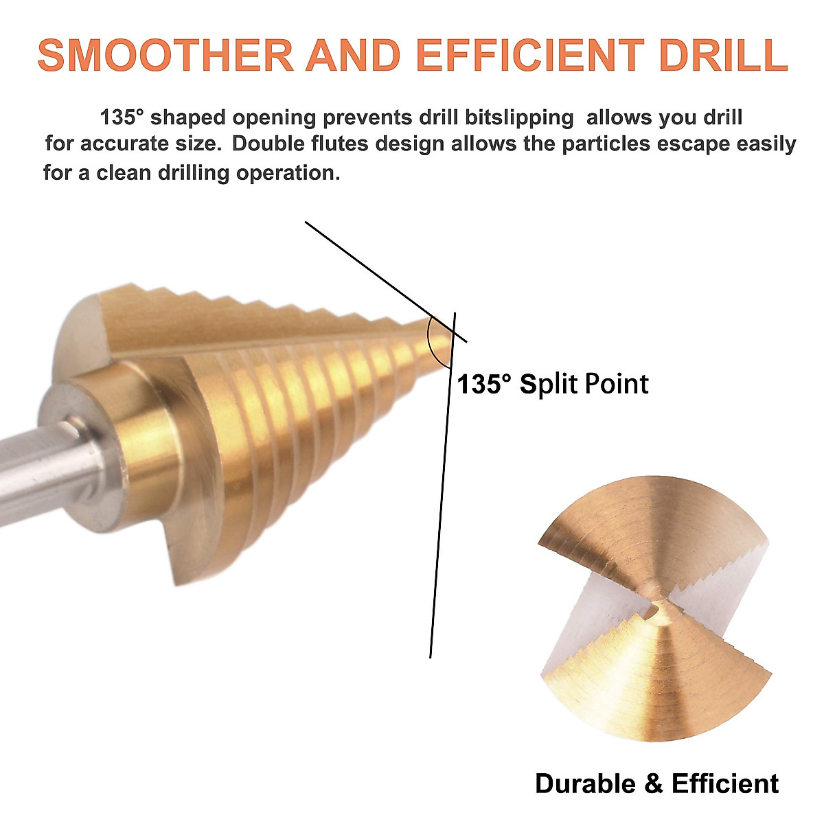 SANUKE Step Drill Bit, High Speed Steel Step bits for Metal Titanium Coated 1/4 to 1-3/8 Total 10 Step Sizes