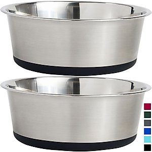 GORILLA GRIP Set of 2 Dog Bowls, Holds 8 Cups (64 fl oz), Heavy Duty Metal Food and Water Bowl for Feeding Dogs and Cats, Dishwasher Safe, Rust Resistant Stainless Steel, BPA Free Rubber Base, Black