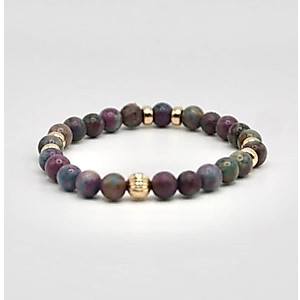 LKBEADS Natural Ruby Kyanite 6mm rondelle smooth 7inch Semi-Precious Gemstones Beaded Bracelets for Men Women Healing Crystal Stretch Beaded Bracelet Unisex