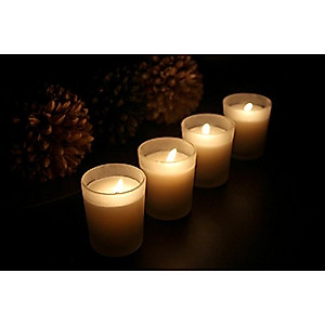 Hosley White Set of 8 Unscented Frosted Glass Filled Votive Candles Hand Poured Using a Vegetable Wax Blend