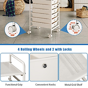 4-Tier Utility Cart with 4 Drawers, Rolling Utility Cart with 2 Lockable Wheels, Multipurpose Mobile Rolling Drawer Cart, Easy Assembly Office Bathroom Kitchen (4 Layers New)