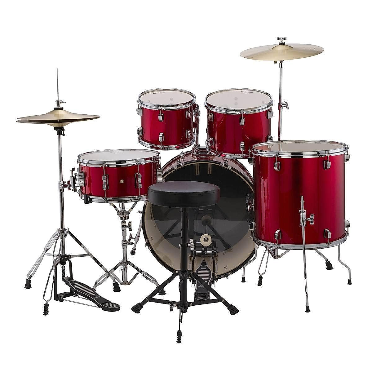 Ludwig Accent 5-piece Complete Drum Set with 22 inch Bass Drum and Wuhan Cymbals - Red Sparkle