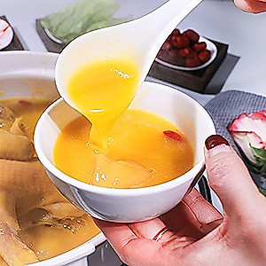 Bright White 6.75 inch Asian Soup Spoon Set of 4, Ultra-fine Porcelain Tablespoon, Chinese Soup Spoons/Japanese Kitchen Soup Spoons for Cereal, Small Spoons for Ramen Pho - Deep Oval Hook Design