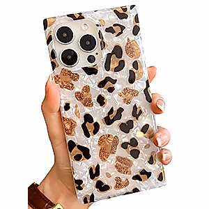 BANAILOA Leopard iPhone 14 Pro Max Square Case,Cute Case Cheetah Print Soft Silicone Protective Sparkle Girly Case Cover Desinged for Apple iPhone 14 Pro Max - 6.7 inch (Leopard)