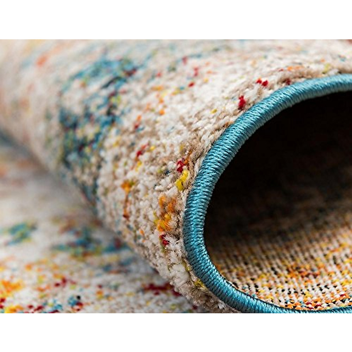 Unique Loom Rosso Collection Vintage, Traditional, Bohemian, Border, Distressed, Southwestern Area Rug, 5' 0" x 8' 0", Blue/Ivory