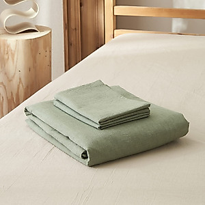 Sage Green Duvet Cover Sets King 100% Washed Cotton Men Women Bedding Set Simple Japanese Style 3 Piece with Pillow Shams, King Size