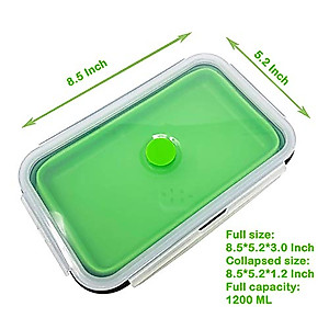 Set of 4 Collapsible Silicone Food Storage Container, Leftover Meal box For Kitchen, Bento Lunch Boxes, BPA Free, Microwave, Dishwasher and Freezer Safe. Foldable Design Saves Your Space.