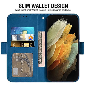Compatible with Samsung Galaxy S21 Ultra 5G Wallet Case and Tempered Glass Screen Protector Wrist Strap Leather Flip Card Holder Stand Cell Phone Cover for S21ultra 21S S 21 21ultra G5 Women Men Blue