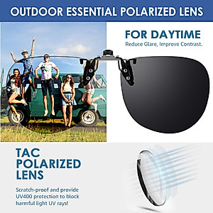 Trysee Clip on Sunglasses Over Prescription Glasses for Men Women Polarized Flip Up for Eyeglasses Anti Glare TS103