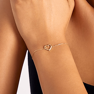 GELIN Open Heart Bracelet in 14K Solid Gold | 14k Gold Diamond Bracelet for Women, Adjustable 6" to 7"