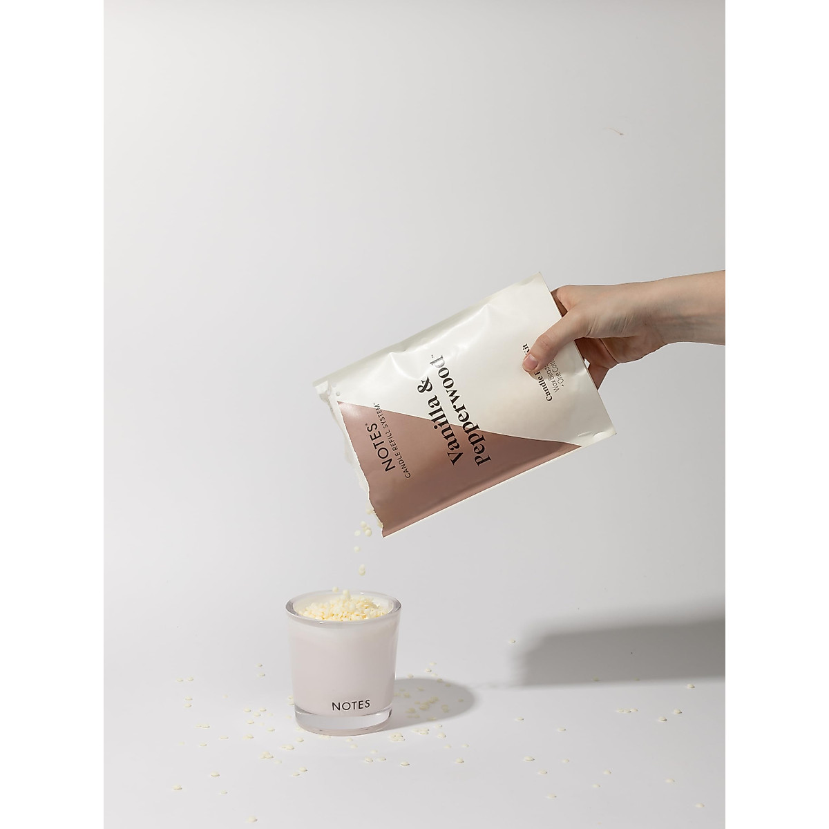 NOTES Sustainable Candle Refill | Non-Toxic Fragrance, Natural Wax Beads (Beeswax, Rice bran and Soy), Cotton Wick and Sustainer - (1) Vanilla & Pepperwood