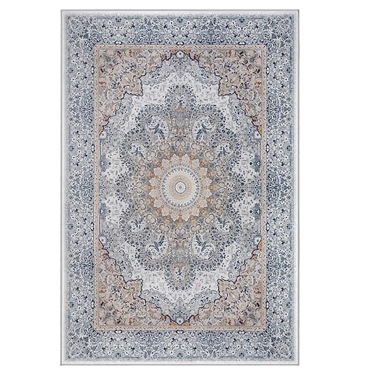 Rugs for Living Room 8x10 Area Rugs: Large Rug Machine Washable with Non-Slip Backing Non-Shedding Stain Resistant, Boho Carpet for Bedroom Dining Room Nursery Home Office Indoor Decor (Blue/Brown)