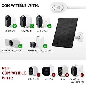 5W Solar Panel for Arlo Go 2, Arlo Pro 3 Floodlight, Arlo Pro 3, Arlo Pro 4, Arlo Ultra and Arlo Ultra 2 Cameras, Weather Resistant,360° Adjustable Easy Install Arlo Solar Panel Charger（1PC）