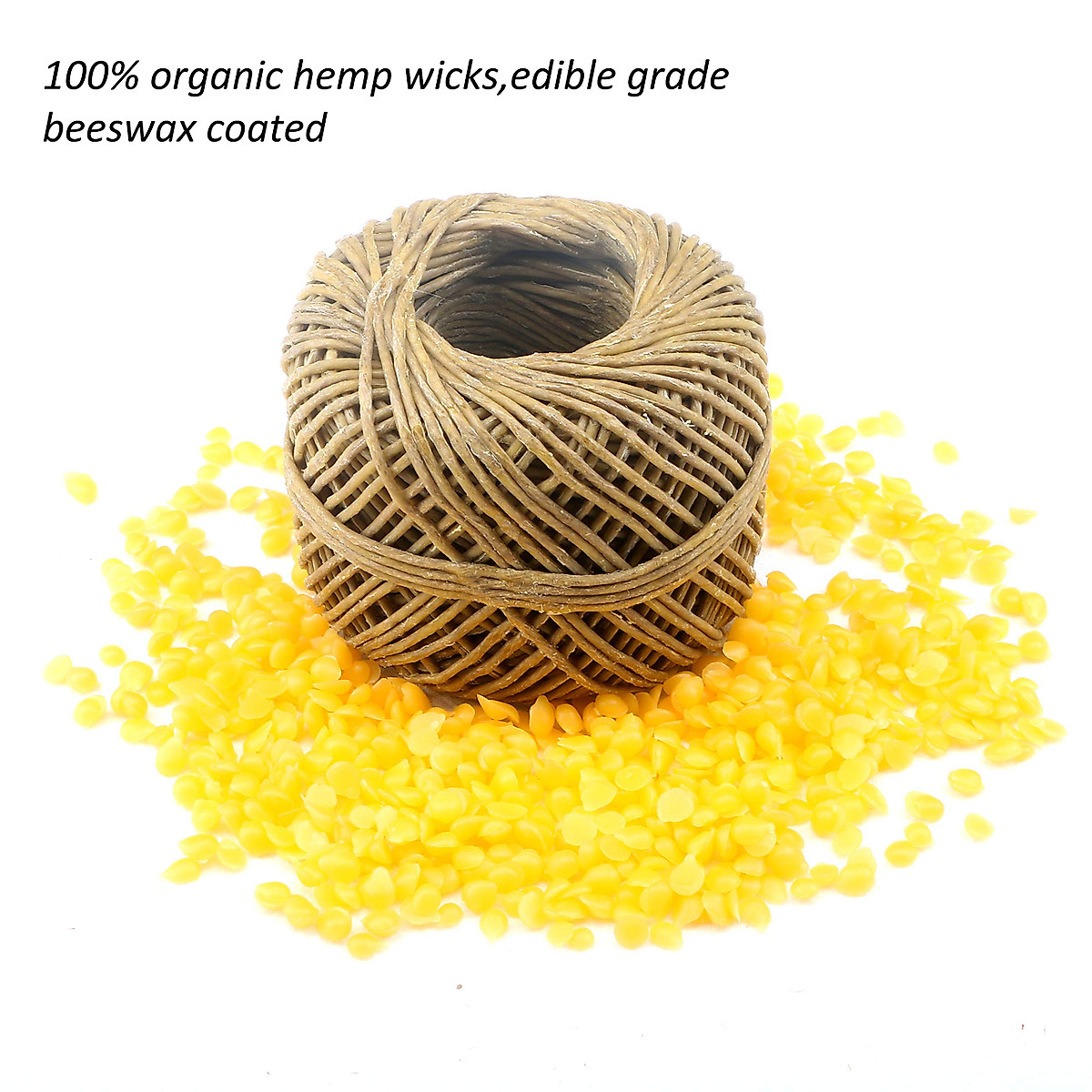 MILIVIXAY Hemp Wick with Natural Beeswax Coating, Edible Grade Beeswax, 200 FT Spool, Standard Size (1.0mm),Unbleached, Un-dyed and 100% Organic.