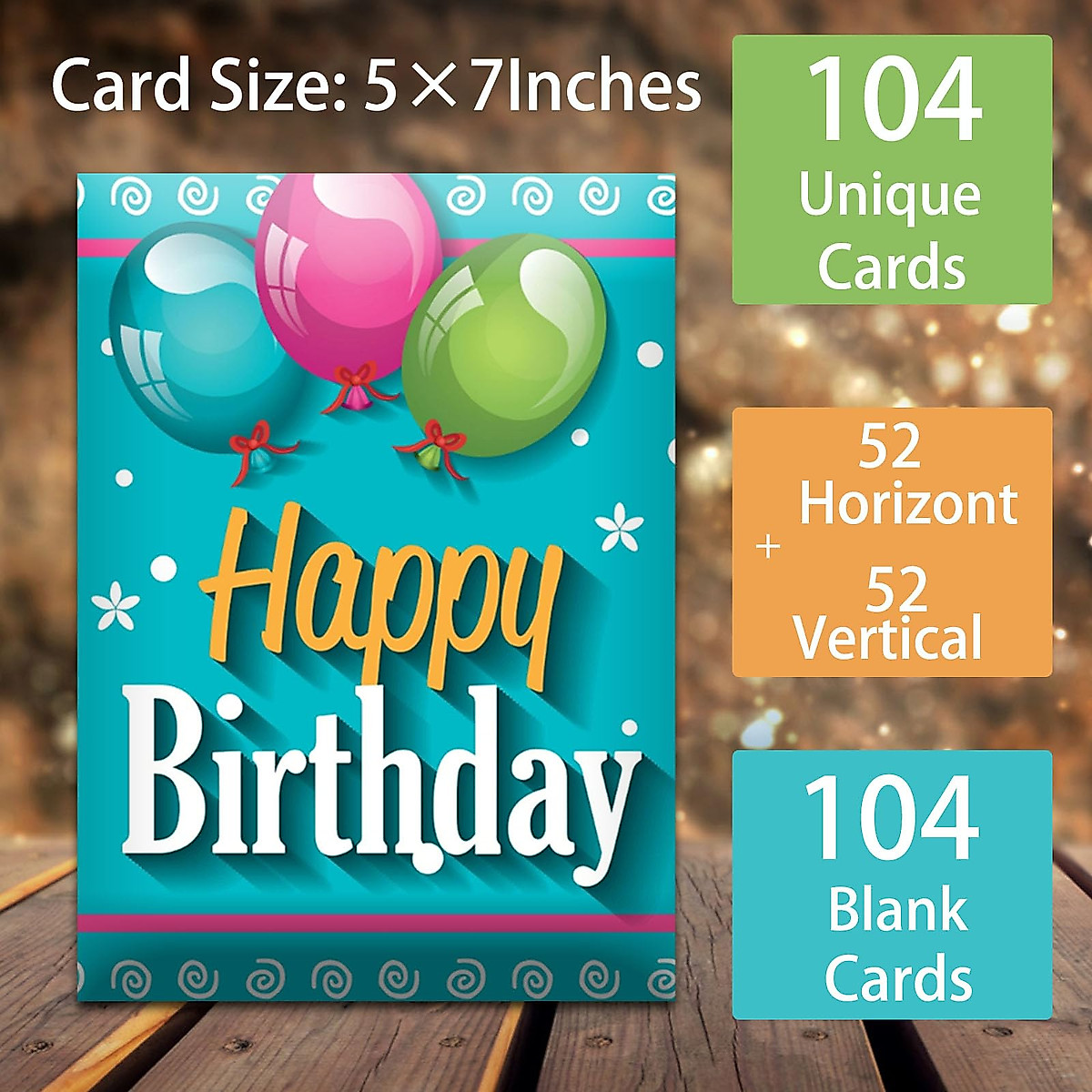 Happy Birthday Cards, 104 Birthday Card Bulk with Envelopes - Blank Inside, 5 x 7 inches Assorted Birthday Greeting Cards in Box