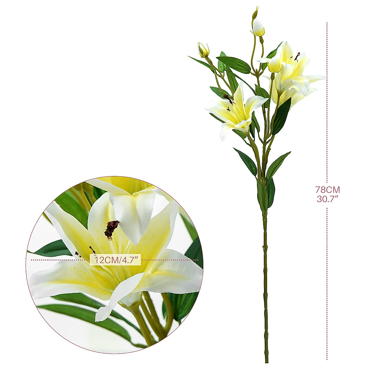 MINYULUA 3Pcs Artificial Tiger Lily Bouquet Real Touch Latex Lilies Faux Flower 30" Tall Fake Flower Vase Arrangement for Home Wedding Party Garden Table Shop Office Decor - Yellow