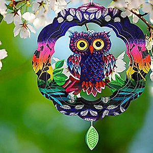 Wind Spinners Home Garden Decor, Patio Yard Backyard Outdoor Art Outside Decorations 3D Owl Metal Stainless Steel Decoration, 12＂Wind Spinner Gifts for Lawn Hanging Pinwheels Crafts Ornaments