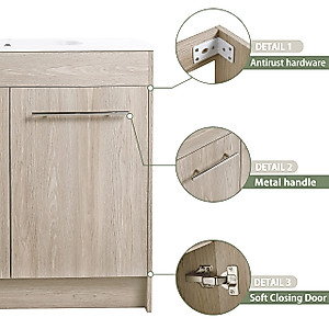 QuixotYDDZ 36" Bathroom Vanity with Sink, Freestanding Bathroom Sink Vanity with White Gel Basin Sink Top, Bathroom Storage Cabinet with 1 Adjustable Shelf for Small Space, White Oak