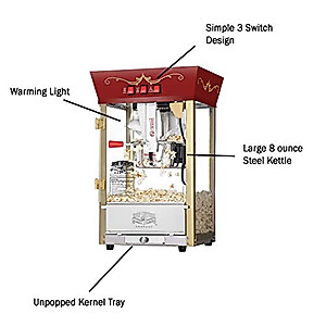 Great Northern Popcorn Red Matinee Movie Theater Style 8 oz. Ounce Antique Popcorn Machine