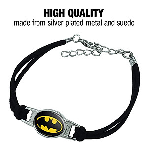 GRAPHICS & MORE Batman Classic Bat Shield Logo Novelty Suede Leather Metal Bracelet