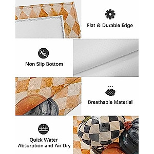 Thanksgiving Fall Outdoor Rug for Patio/Deck/Porch, Non-Slip Large Area Rug 6x9 Ft, Orange Black Pumpkin Fall Orange Plaid Indoor Outdoor Rugs Washable Area Rugs, Reversible Camping Rug Carpet Runner