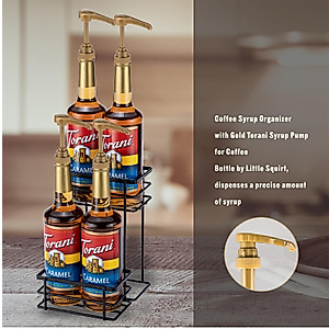 Coffee Syrup Organizer Rack, (4 Bottle Capacity),2 Tier Coffee Syrup holder for Coffee Bar Accessories,Kitchen,Storage for Syrup, Wine, Dressing（Black）