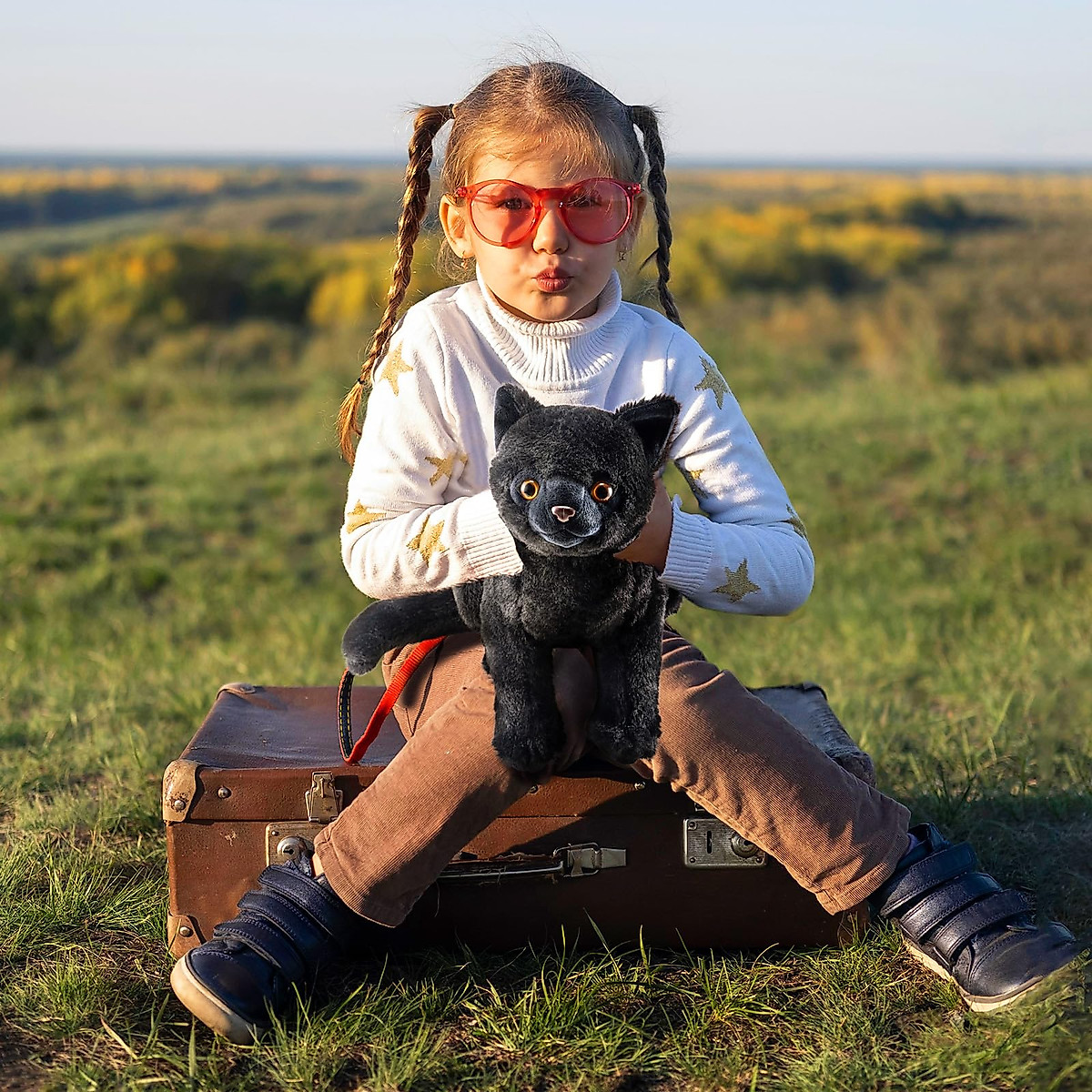 YZXZM Black Cat Plush, Realistic Black Cat Stuffed Animal Pillow, Cute Plush Toy Gifts for Birthday/Halloween/Christmas, 9 inch