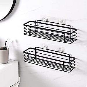 KES Adhesive Shower Caddy Rustproof Bathroom Shelf Organizer Wall Shower Basket Stainless Steel Matte Black 2 Pack, BSC204S36DF-BK-P2