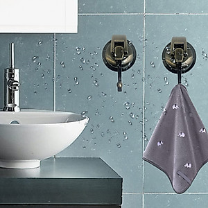 YSSILADI Suction Cup Hooks Heavy Duty Vacuum Suction Shower Hooks Glass Suction Cup Hooks Bathroom Robe Hooks Reusable, No Hole Punched, for Garland Decoration (Bronze, 4 Pack)