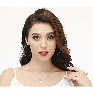 4 Pairs Sterling Silver Hoop Earrings - 14k White Gold Plated Hoop Earrings Big Hoop Earrings Set Silver Hoop Earrings for Women Valentine's Day Gifts (30/40/50/60MM)