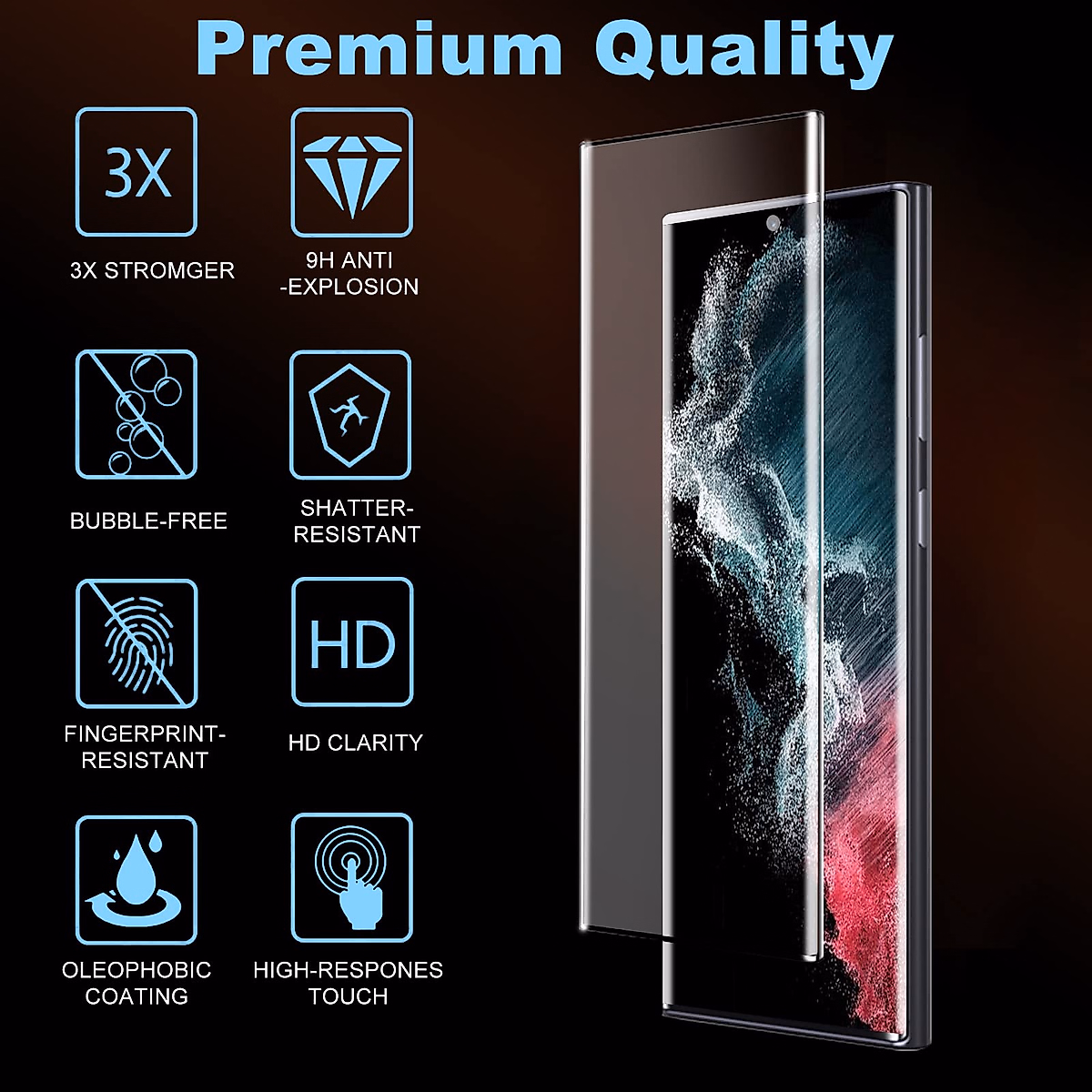 [2+2 Pack] Galaxy S22 Ultra Screen Protector, 9H Tempered Glass, Ultrasonic Fingerprint Support, 3D Curved, HD Clear Scratch Resistant for Samsung Galaxy S22 Ultra 5G Glass Screen Protector