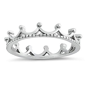 Oxidized Crown Tiara Royal Queen Ring New .925 Sterling Silver Band Size 8