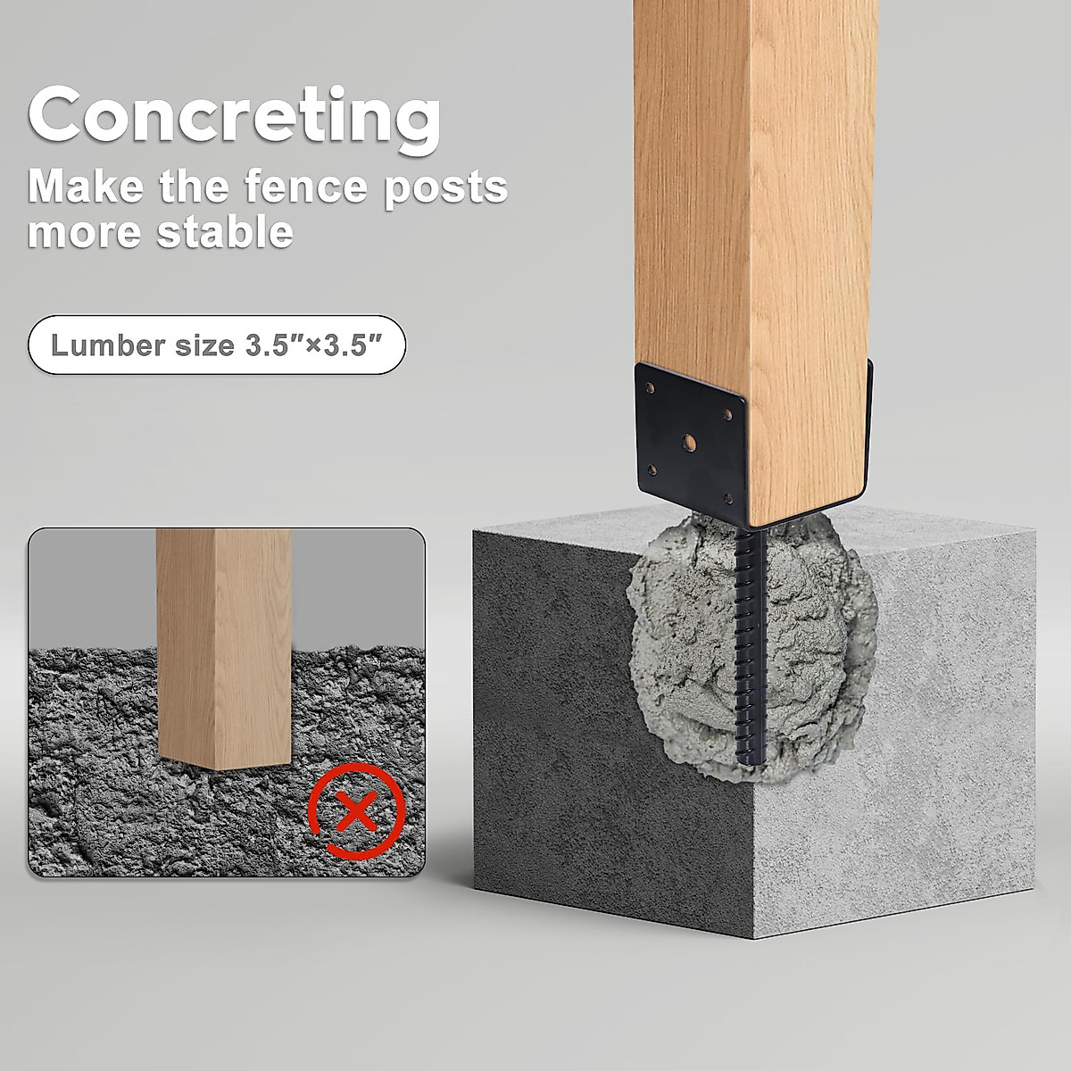 XYADX Concrete Fence Post Base 4x4 inches 4 Pack, Fence Post Anchor Holder Pergola Brackets