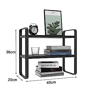 Modern 2 Tier Metal and Wood Storage Shelf - Multi-Purpose Bookshelf and Organizer for Home and Office - Easy Assembly, Stylish and Space-Saving Design in Black