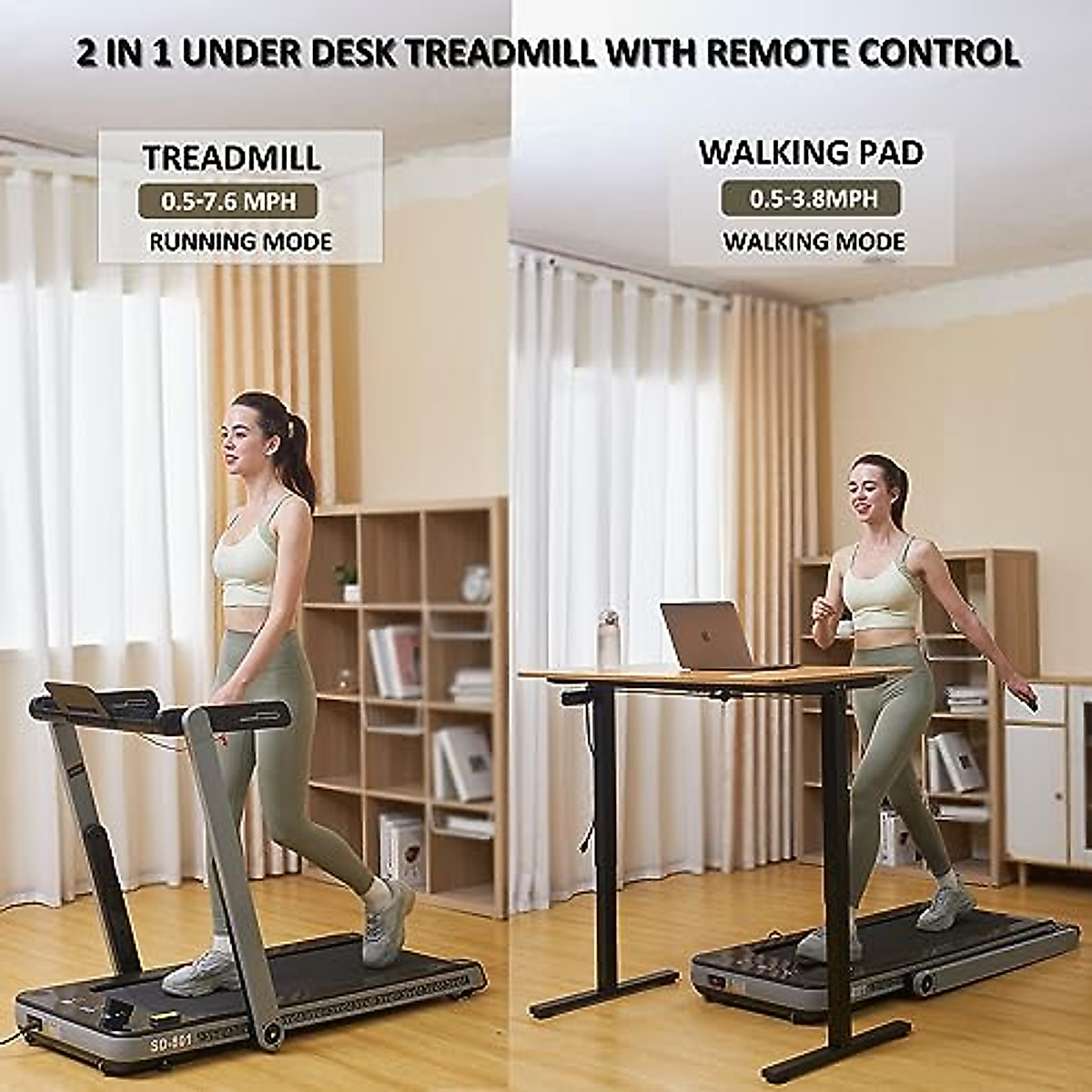 Treadmills for Home, Walking Pad Treadmill Under Desk，2 in 1 Foldable Treadmill Standing , Portable Running Machine Max 300 LBS Weight for Office and Apartment with Speaker,APP, Remote Control