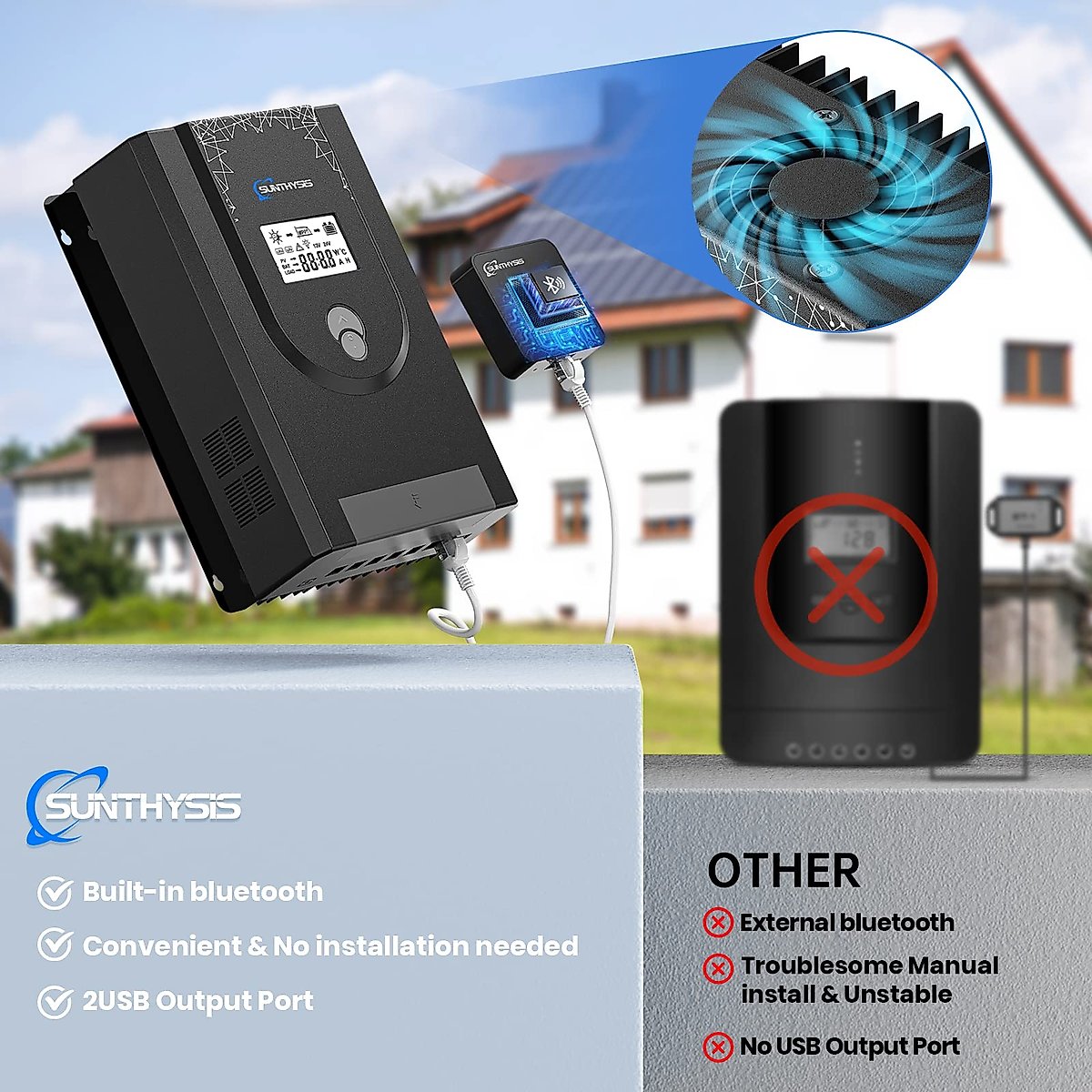 Sunthysis 50A 12V/24V Auto MPPT Solar Charge Controller, Max Input 100V 650W/1300W, LCD Display, APP Monitoring Setting, Solar Panel Regulator for AGM Gel Sealed Flooded, Lithium Battery (Bluetooth)