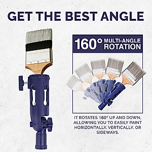 Foxtrot Multi-Angle Paint Brush Extender - Extension Pole Attachment Holder for Paint Brush, Roller, Scraper - Rotating Head, Secure Handle Grip - Easily Reach Ceilings, Walls, Corner Edges - Blue