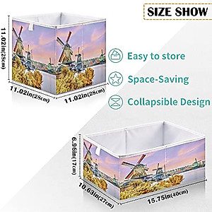 visesunny Closet Baskets Windmill in The Suburbs Of Amsterdam Storage Bins Fabric Baskets for Organizing Shelves Foldable Storage Cube Bins for Clothes, Toys, Baby Toiletry, Office Supply