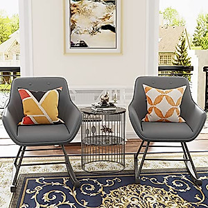 Aklaus Rocking Chair Nursery Chairs Indoor Set of 2,Upholstered Rocker Glider Chair Baby Kids Recliner Chair Comfy Button Tufted Accent Chairs for Living Room Bedroom Solid Wood Legs Grey